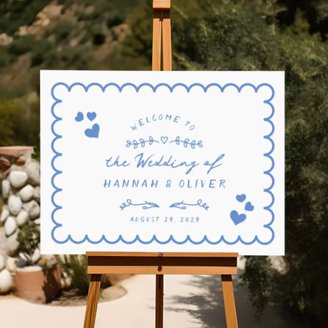 Retro Wave Illustrated Doodle Wedding Welcome Sign | Zazzle