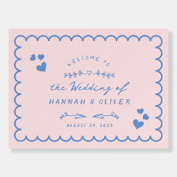 Retro Wave Illustrated Doodle Wedding Welcome Sign | Zazzle