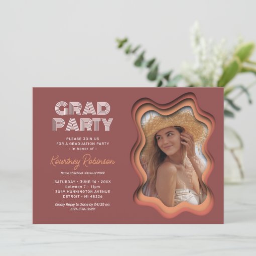 Retro Wave Photo Graduation Party Invitation | Zazzle