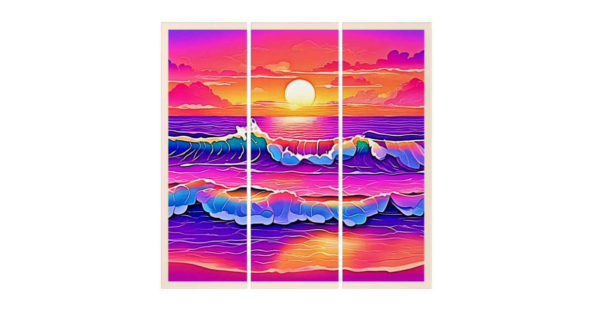 Retro Wave Sunset Serenity Triptych | Zazzle
