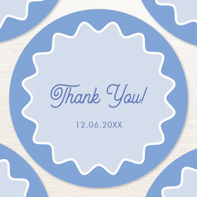Retro Wavy Blue Curve Border Thank You Classic Round Sticker | Zazzle