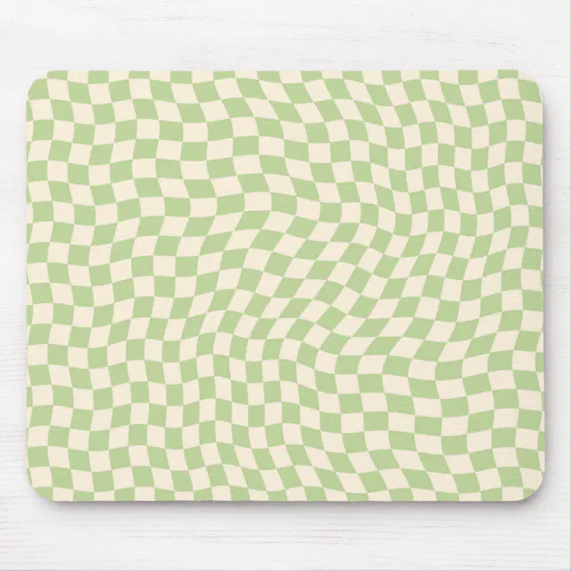 Retro Wavy Checkered Pattern Green Aesthetic Mouse Pad | Zazzle