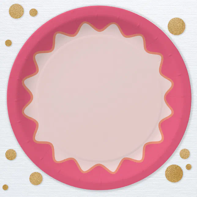 Retro Wavy Curve Border Blush Hot Pink Paper Plates | Zazzle