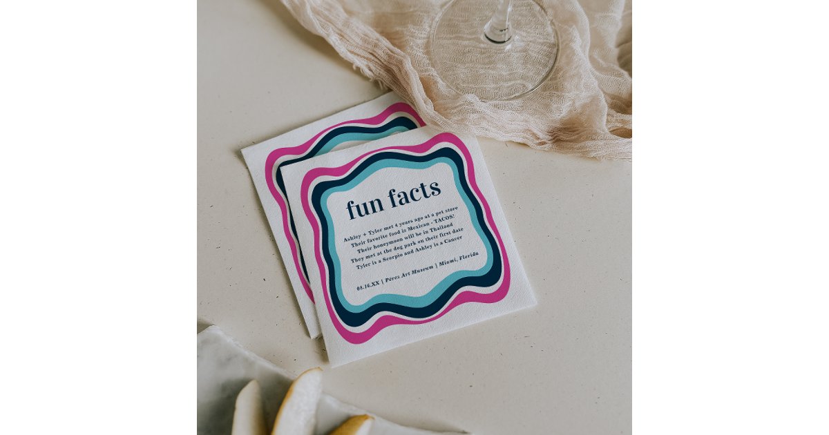 Retro Wavy Frame | Couple Fun Facts Wedding Napkins | Zazzle