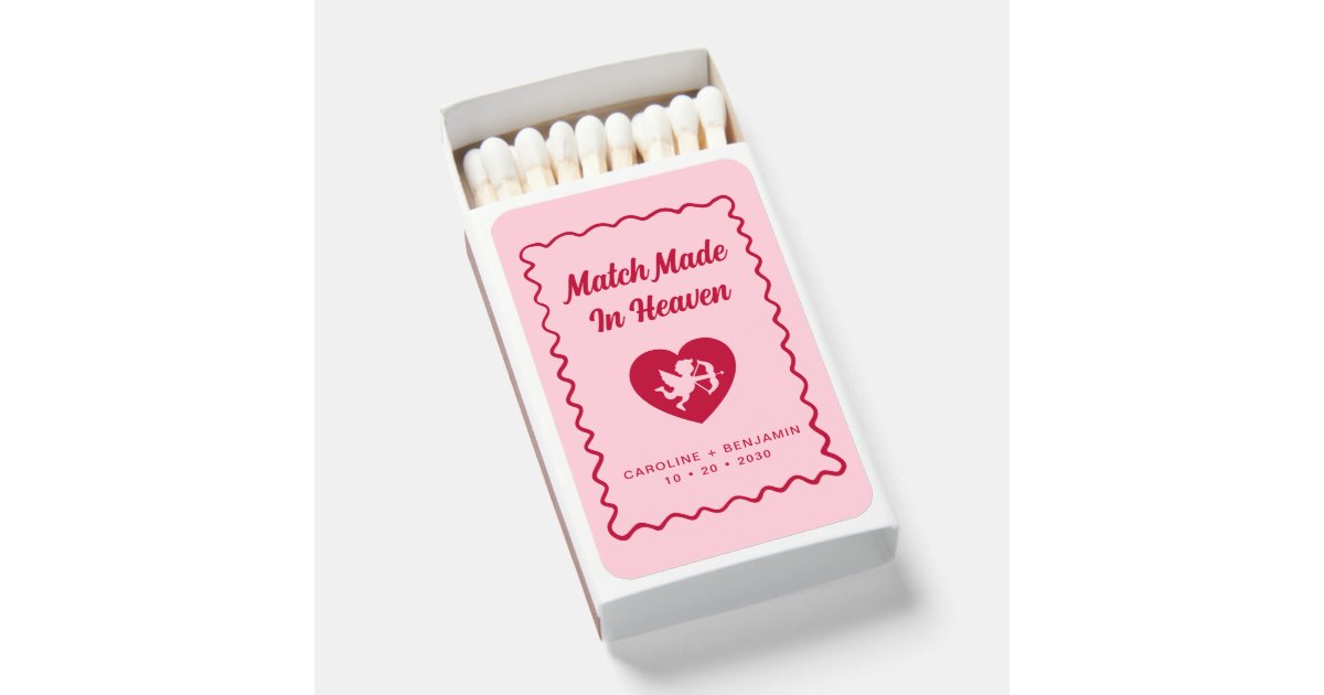 Retro Wavy Match Made In Heaven Cupid Wedding | Zazzle