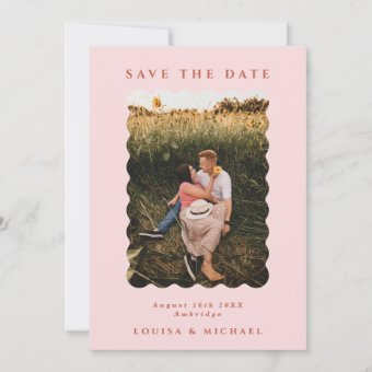 Retro Wavy Photo & QR Code Blush Wedding Save The Date | Zazzle
