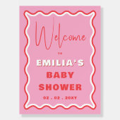 Retro Wavy Pink Red Baby Shower Welcome Sign | Zazzle