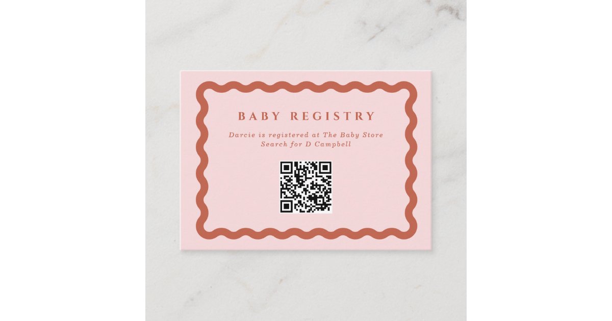 Retro Wavy Terracotta Frame Baby Registry QR Code Enclosure Card | Zazzle