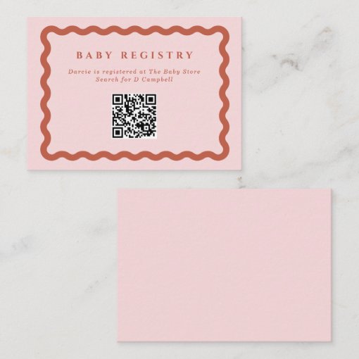 Retro Wavy Terracotta Frame Baby Registry QR Code Enclosure Card | Zazzle