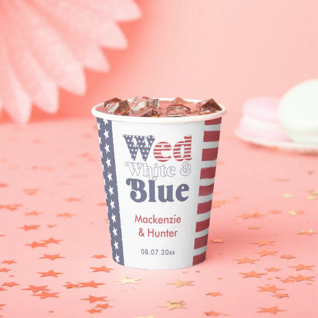 Retro Wed White Blue Couples Wedding Shower Paper Cups | Zazzle