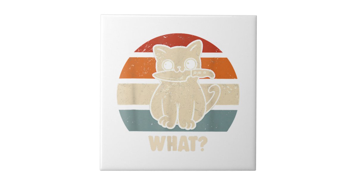 Retro What Cat Knife Meow Kitty Funny Cats Mom And Ceramic Tile | Zazzle