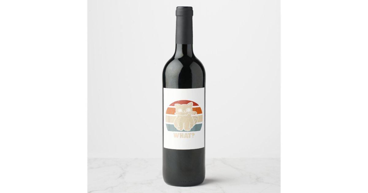 Retro What Cat Knife Meow Kitty Funny Cats Mom And Wine Label | Zazzle