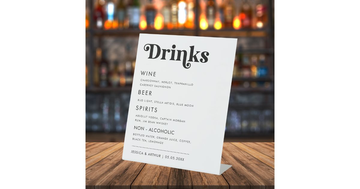 Retro Whimsical Bold Script Wedding Bar Drink Menu Pedestal Sign | Zazzle