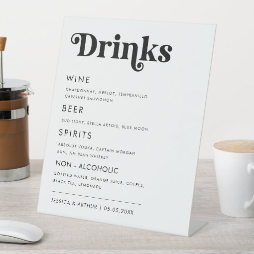 Retro Whimsical Bold Script Wedding Bar Drink Menu Pedestal Sign | Zazzle