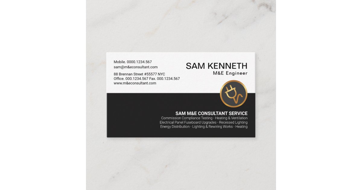 Retro White Black Column Gold Power Plug Engineer Business Card | Zazzle