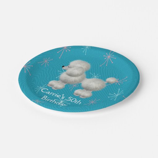 Retro White Poodle Custom Birthday Paper Plates | Zazzle