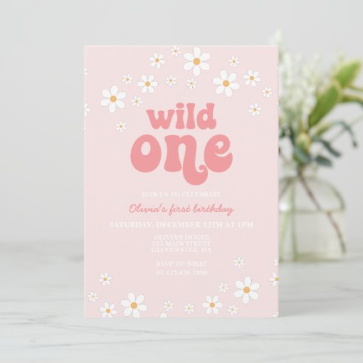 Retro wild one daisy boho floral first birthday invitation | Zazzle
