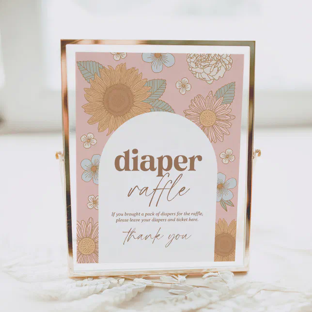 Retro Wildflower Baby Shower Diaper Raffle Sign | Zazzle