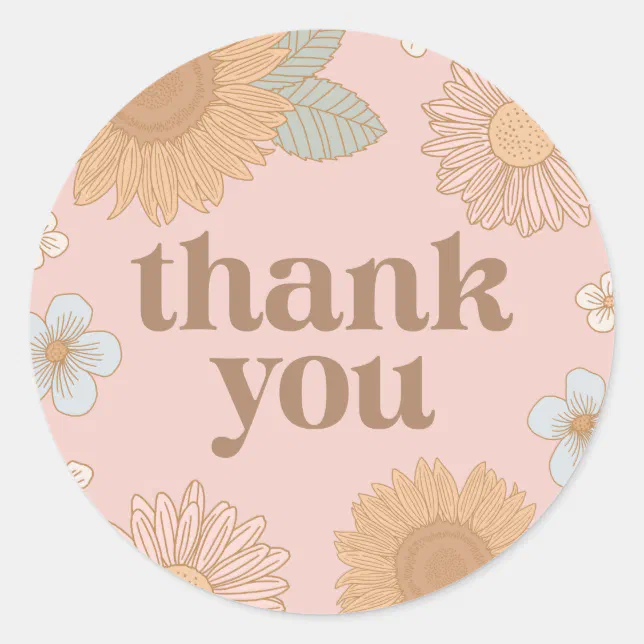 Retro Wildflower Baby Shower Thank You Classic Round Sticker | Zazzle