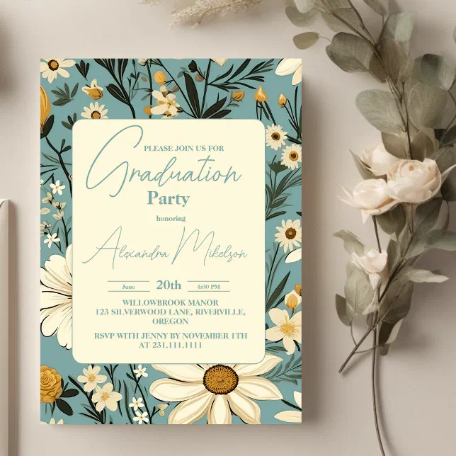 Retro Wildflower Meadow Garden Graduation Party Invitation | Zazzle