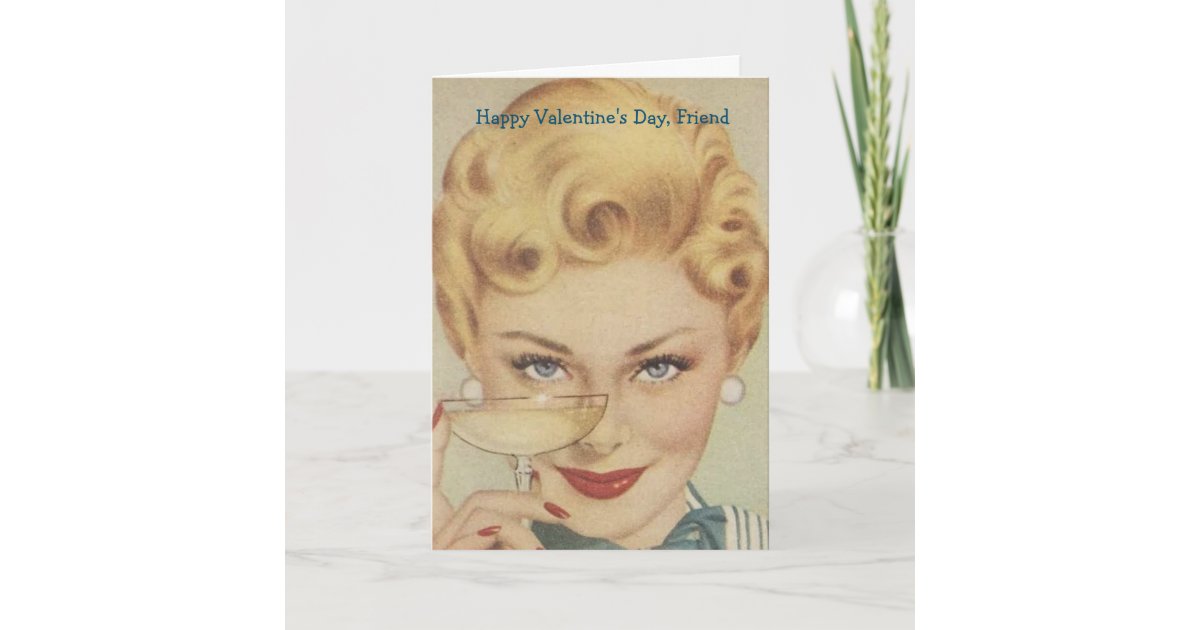 Retro - Wine, Food & Friends on Valentine's Day, Holiday Card | Zazzle