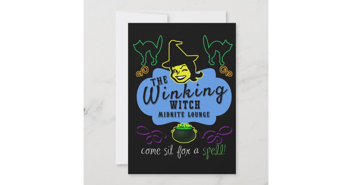 Retro Winking Witch Halloween Greeting Card | Zazzle