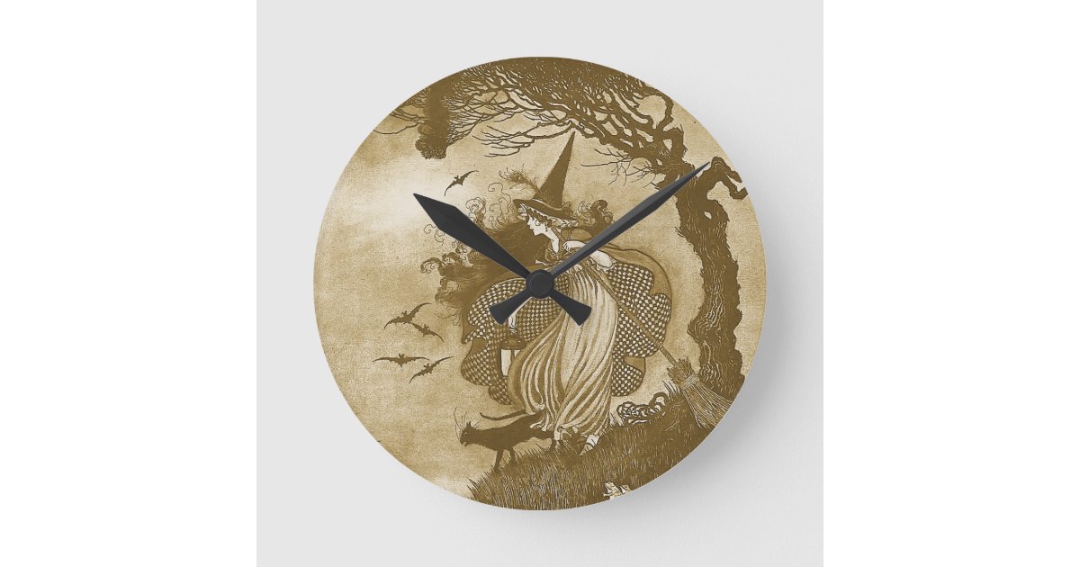 Retro Witch Round Clock | Zazzle