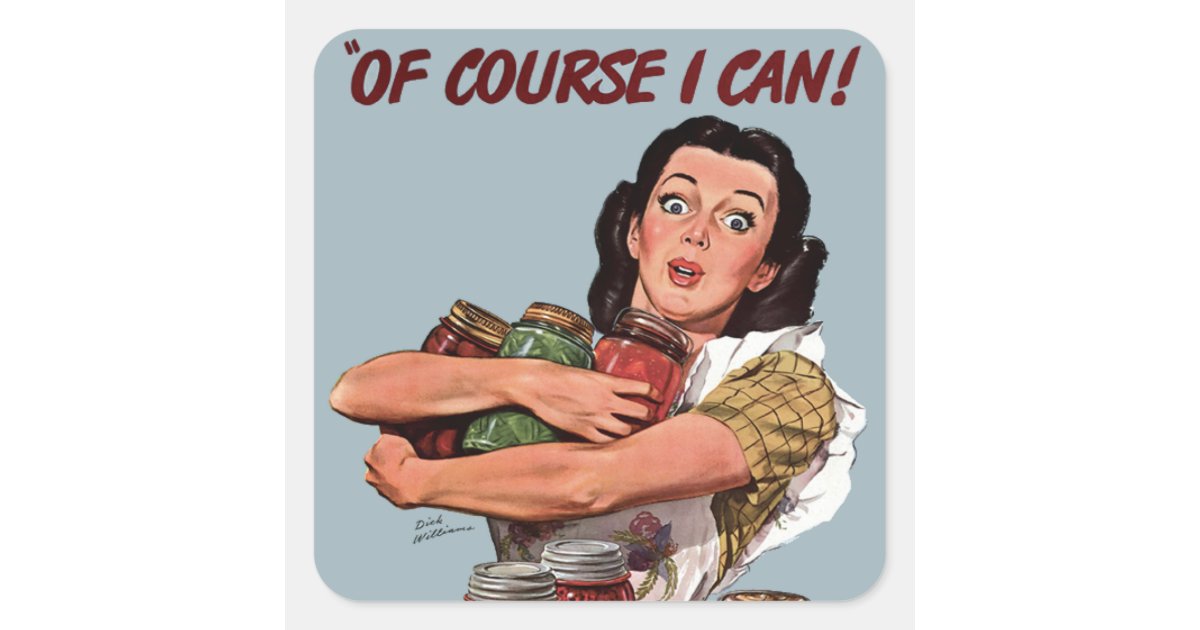 Retro Woman Caterer Cook Yes I Can! Square Sticker | Zazzle