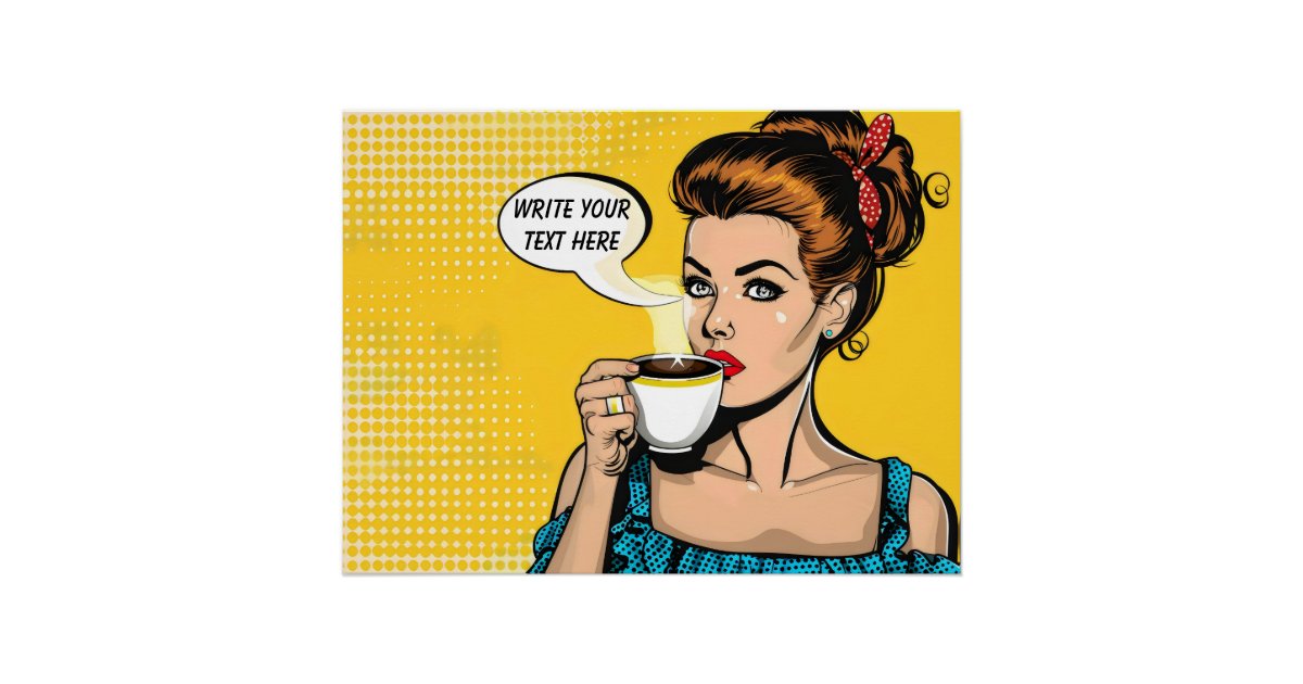 Retro Woman Coffee Customizable Poster | Zazzle
