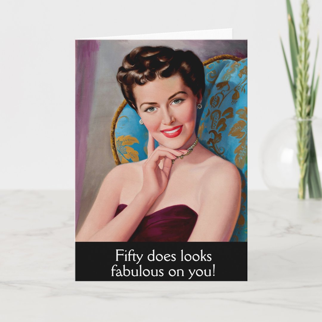 Retro Woman Fabulous 50th Birthday Card | Zazzle