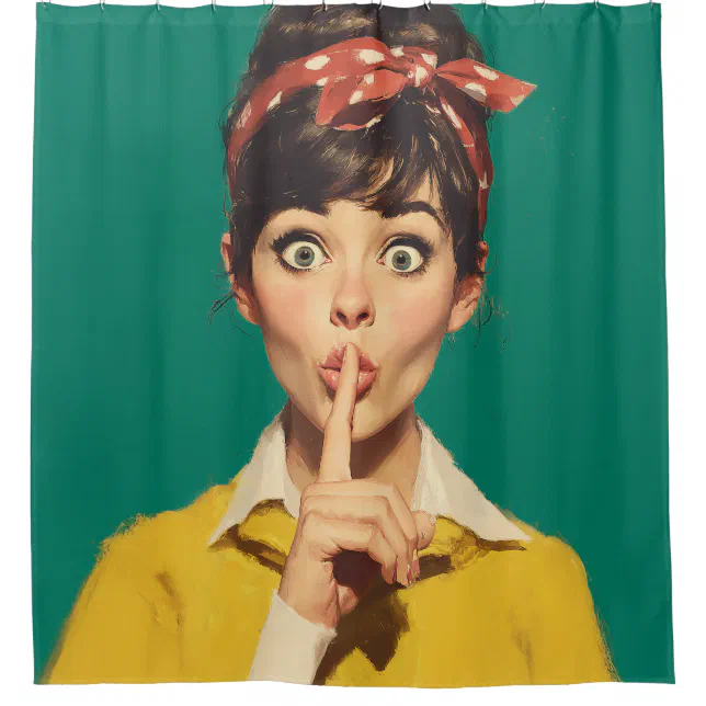 Retro Woman Making a Shush Shower Curtain | Zazzle