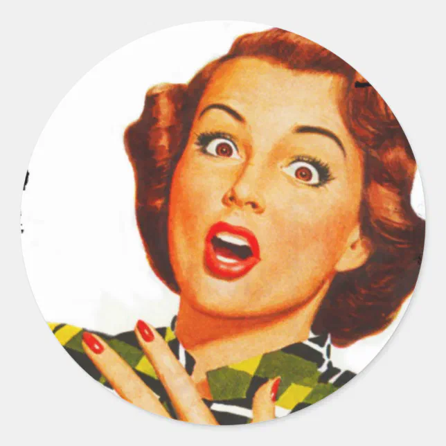 Retro Woman With Surprised Expression Classic Round Sticker | Zazzle