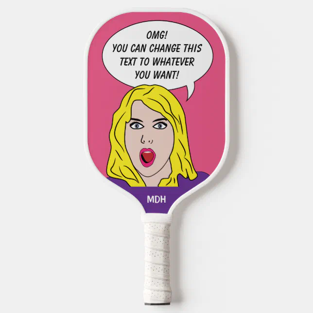 RETRO WOMAN with YOUR TEXT custom Pickleball Paddle | Zazzle
