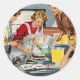 Retro women baking a cake classic round sticker | Zazzle
