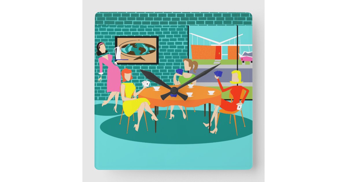 Retro Women's Card Game Wall Clock | Zazzle