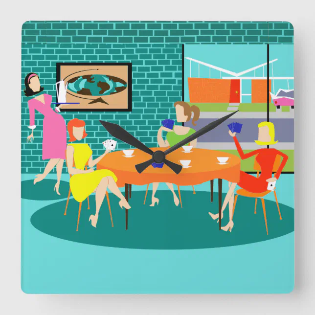 Retro Women's Card Game Wall Clock | Zazzle