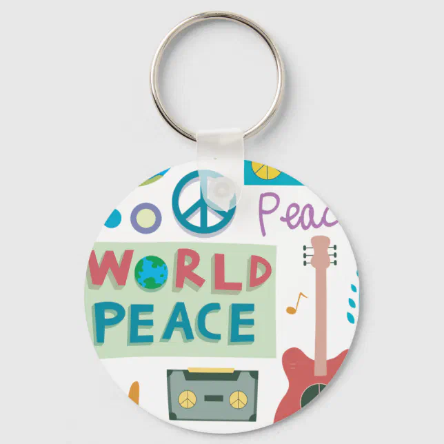 Retro World Peace Icons Keychain | Zazzle