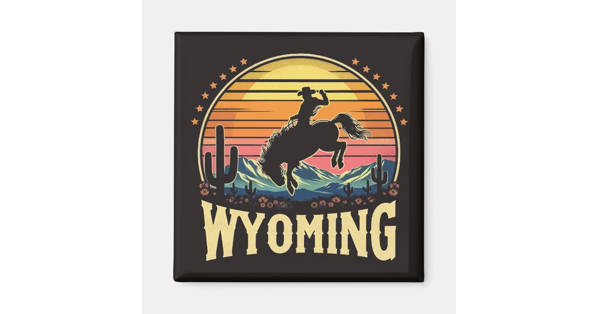 Retro Wyoming Cowboy Magnet | Zazzle