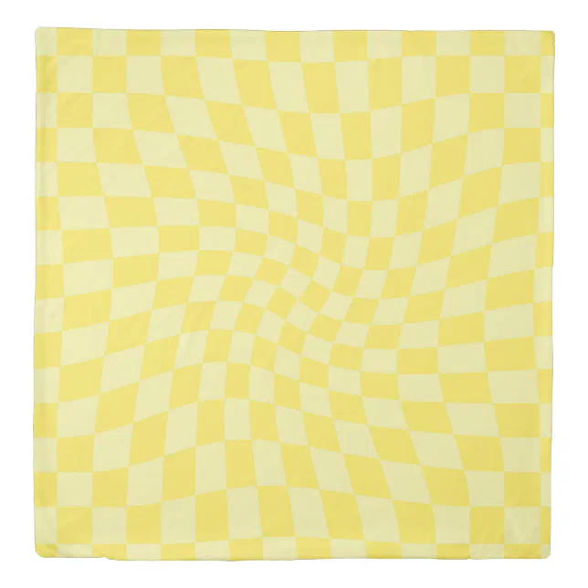 Retro Yellow Checks Warped Checkered Dorm Room Duvet Cover | Zazzle