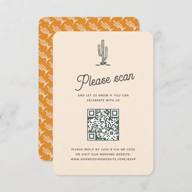 Retro Yellow Saguaro Cacti Desert Wedding QR Code RSVP Card | Zazzle