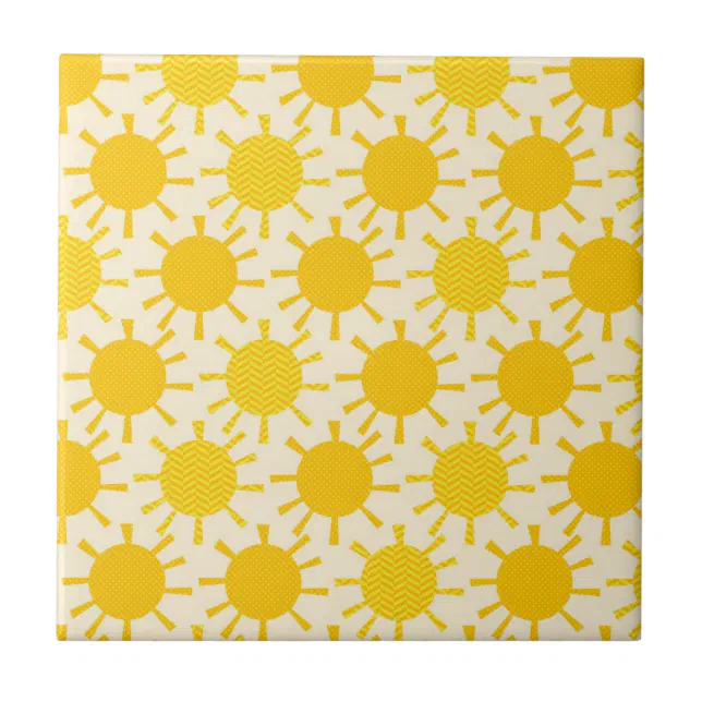Retro Yellow Sunny Pattern Ceramic Tile | Zazzle