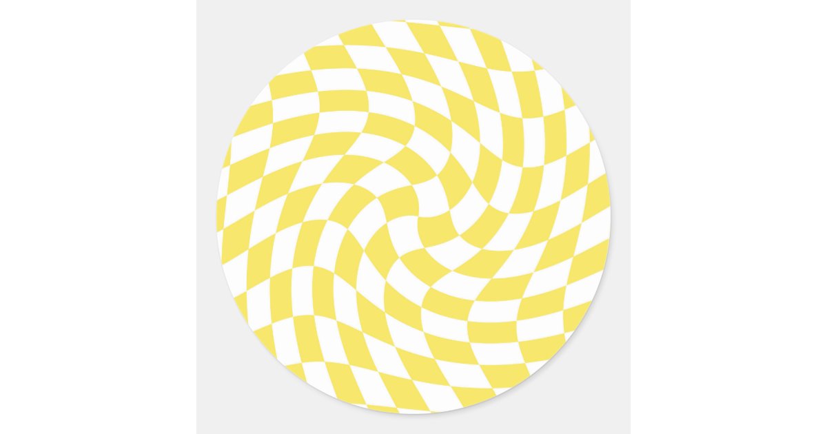 Retro Yellow White Warped Checks Checkered Classic Round Sticker | Zazzle