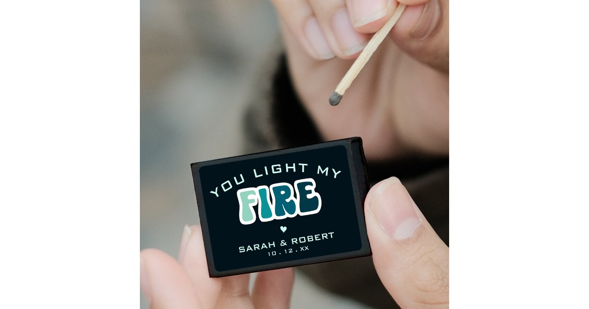 Retro You Light My Fire Dark Blue Wedding Favor Matchboxes | Zazzle