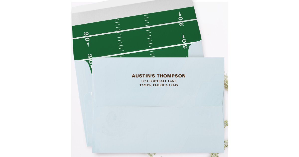 Return Address Blue Green Football Field Envelope | Zazzle