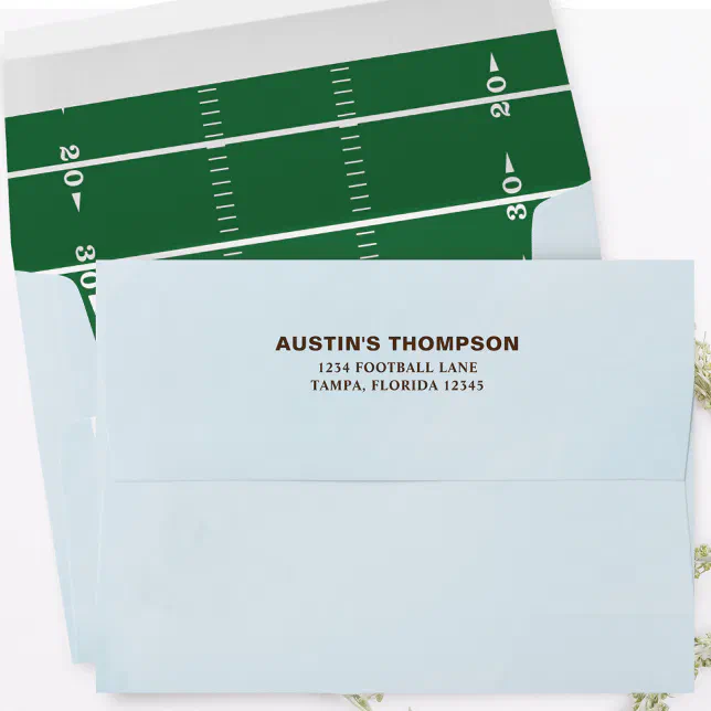 Return Address Blue Green Football Field Envelope | Zazzle