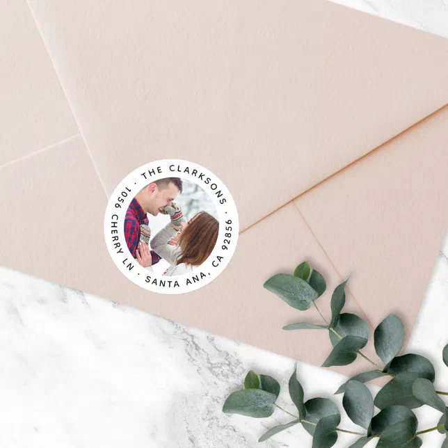 Return Address Classic Round Photo Sticker | Zazzle