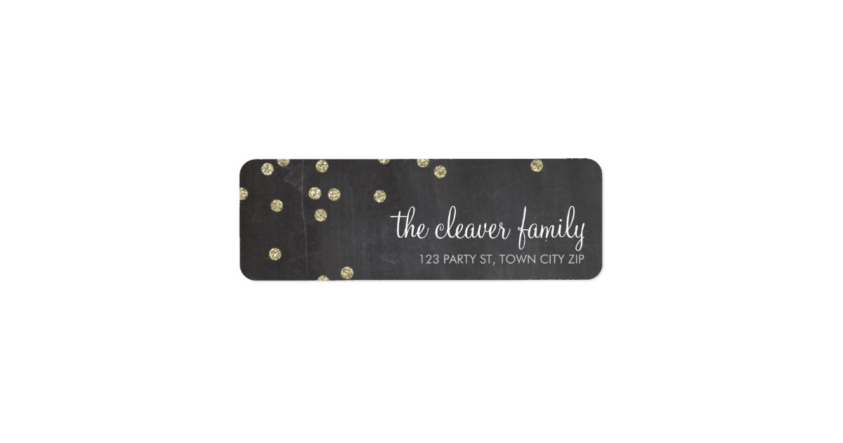 RETURN ADDRESS confetti gold glitter chalkboard Label | Zazzle