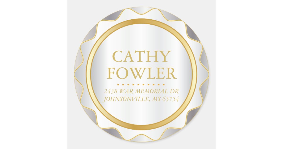 Return Address Gold and White Round Labels | Zazzle