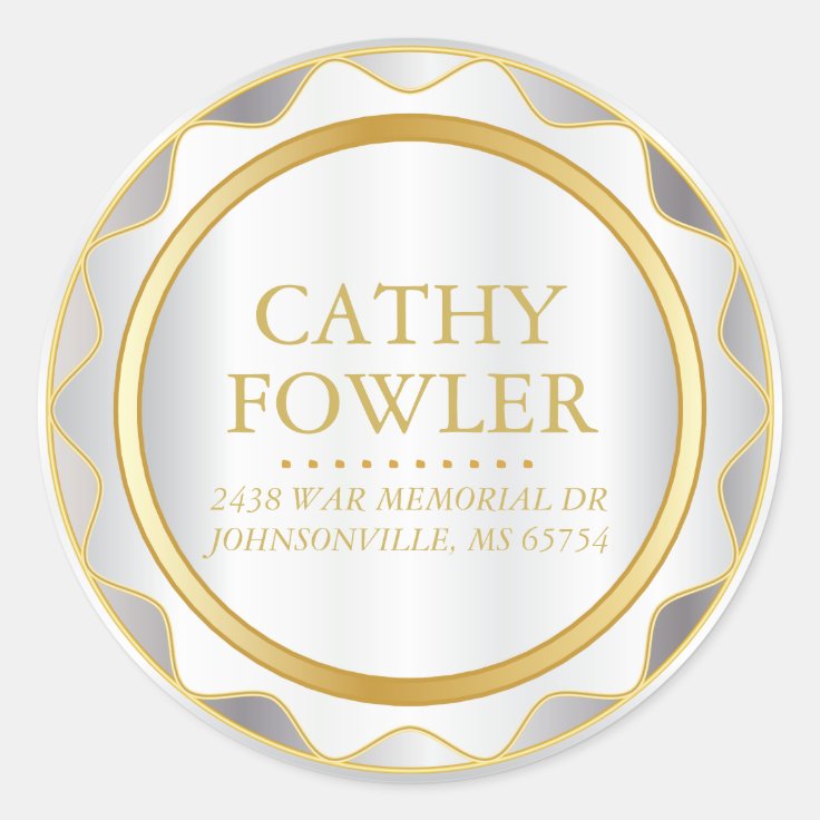 Return Address Gold and White Round Labels | Zazzle