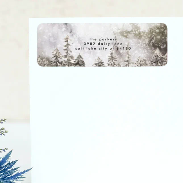 Return Address Label Snow Scene Christmas trees | Zazzle